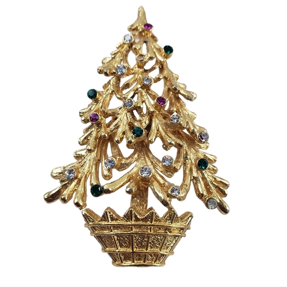 Vintage | Jewelry | Vintage Christmas Tree Brooch Pin Colorful ...
